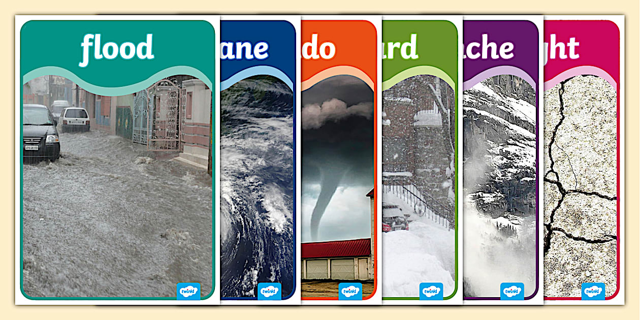 Cursive Extreme Weather Display Photo Cut Outs - Twinkl