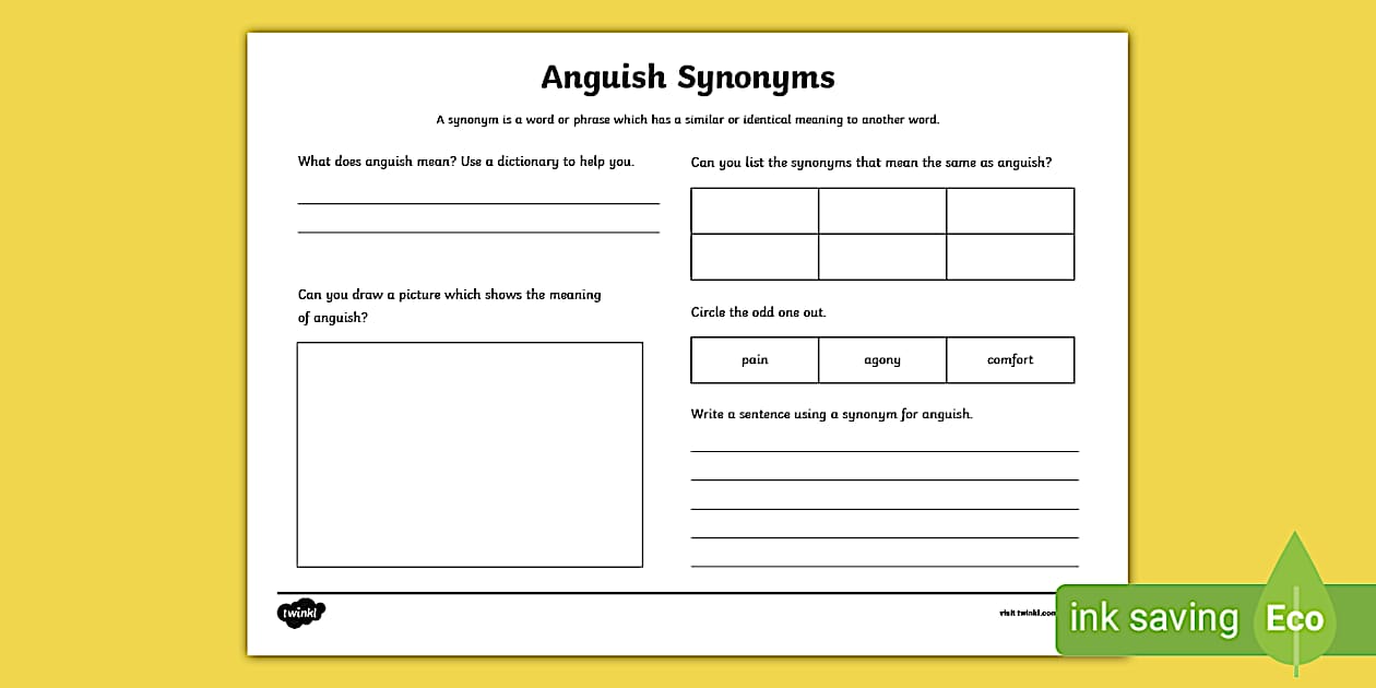 Anguish Synonyms Worksheet (Teacher-Made) - Twinkl