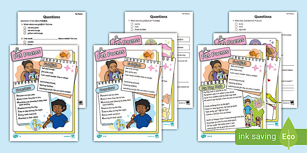 KS1 Pet Poems Differentiated Reading Comprehension Activity