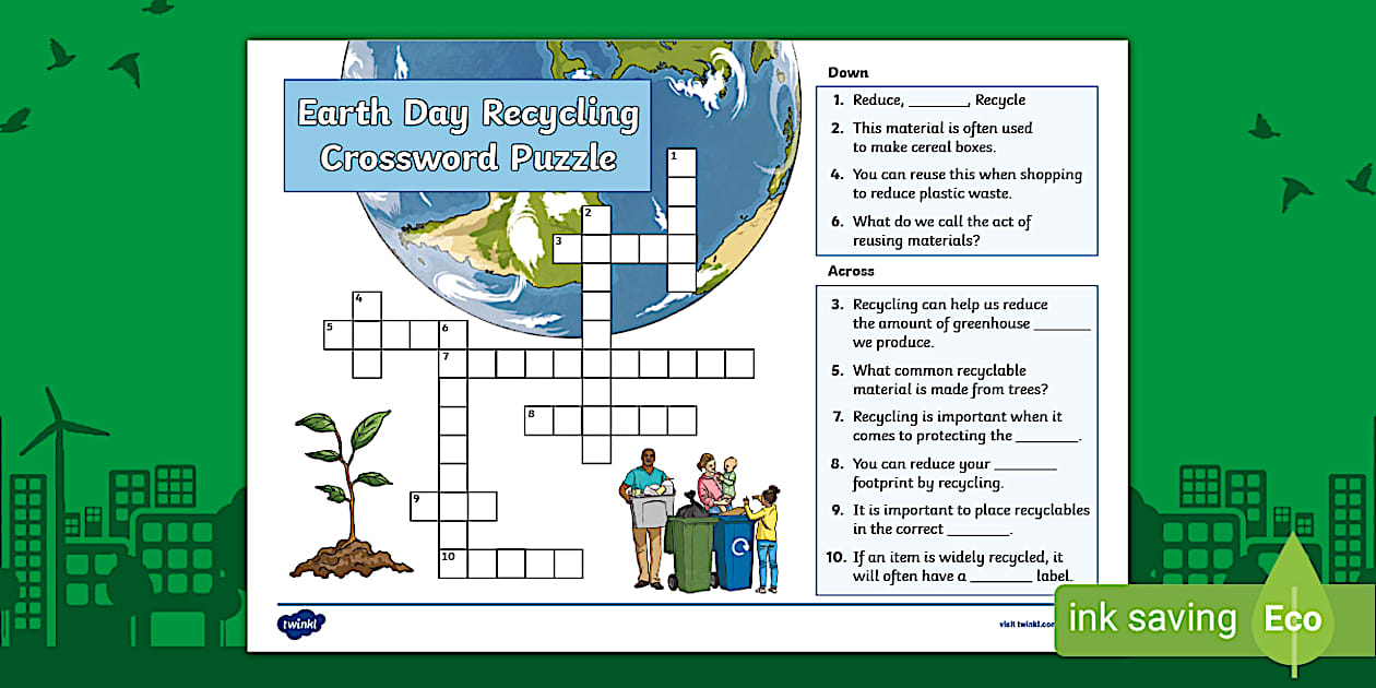 Earth Day Recycling Crossword Puzzle Printable - Twinkl