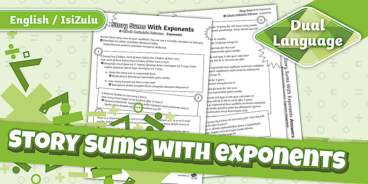 Story Sums with Exponents Activity Sheet