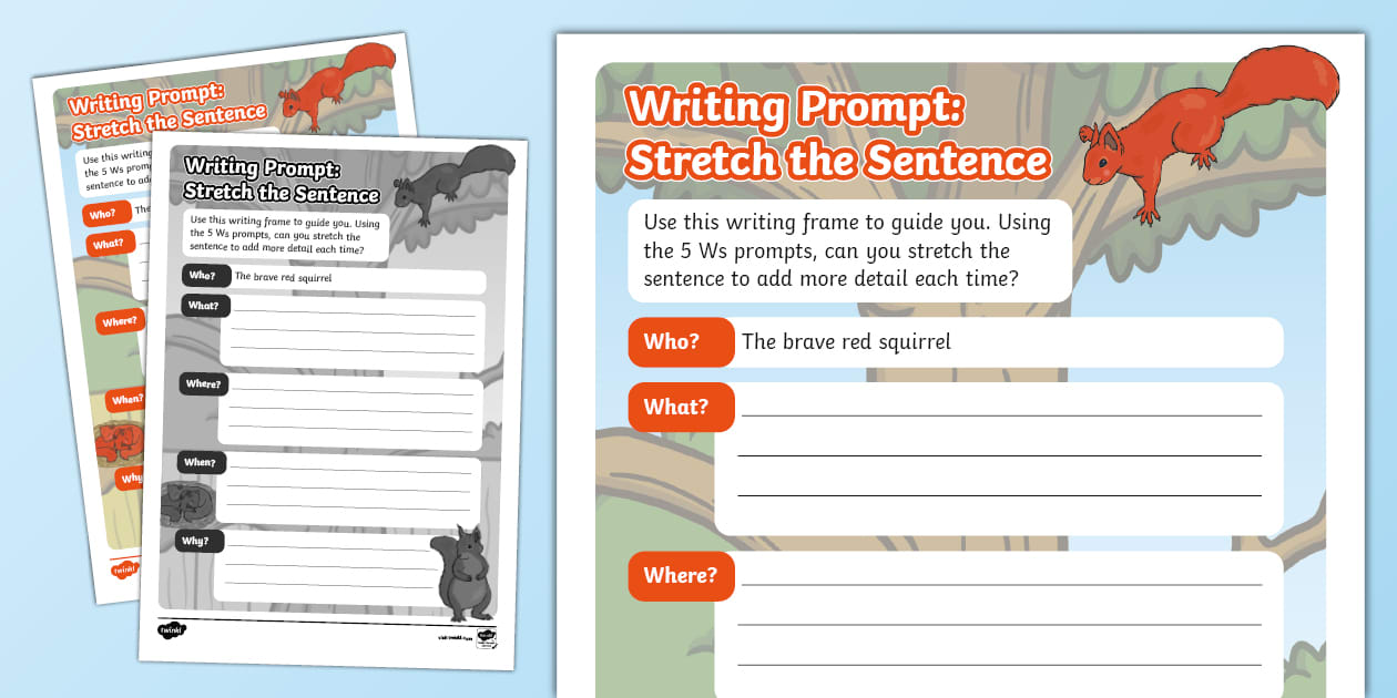 Writing Prompt: Stretch the Red Squirrel Sentence Worksheet