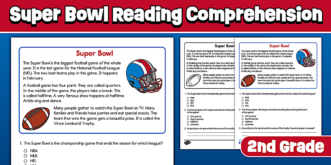 Second Grade Super Bowl Reading Passage Comprehension