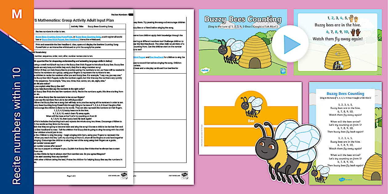 Kindergarten Maths: Buzzy Bee Counting Song to 10 Adult Input Plan