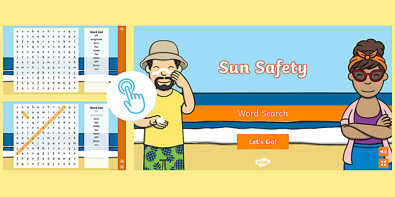 Interactive Sun Safety Word Search Activity | Twinkl Go!