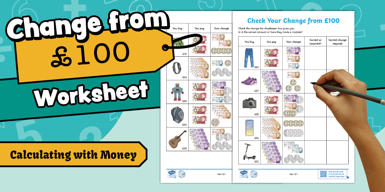 👉 Change from £100 Worksheet - KS2