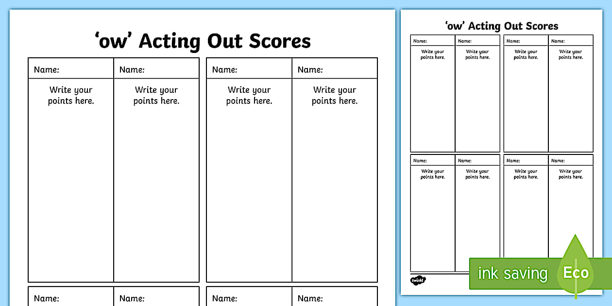 'ow' Sound Acting Out Score Cards (teacher made) - Twinkl