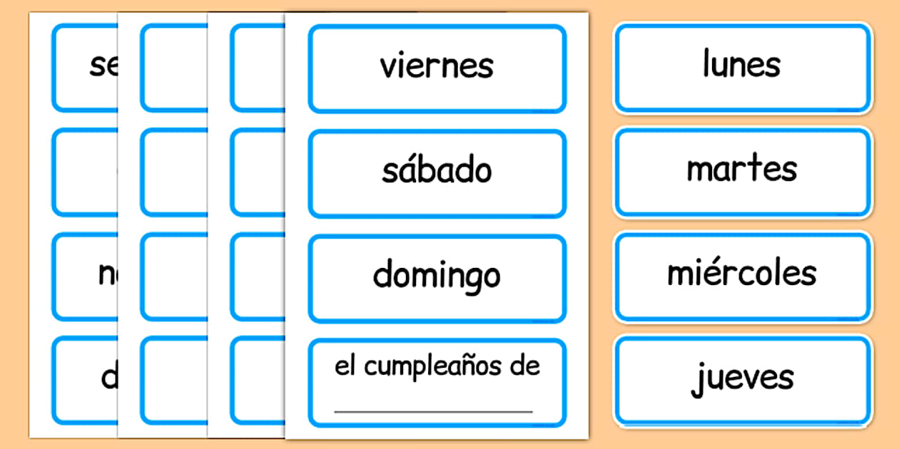 Days of the Week, Months of the Year Labels Spanish - Twinkl