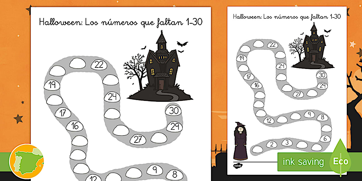 Halloween: Los números que faltan 1 30 Ficha de actividad