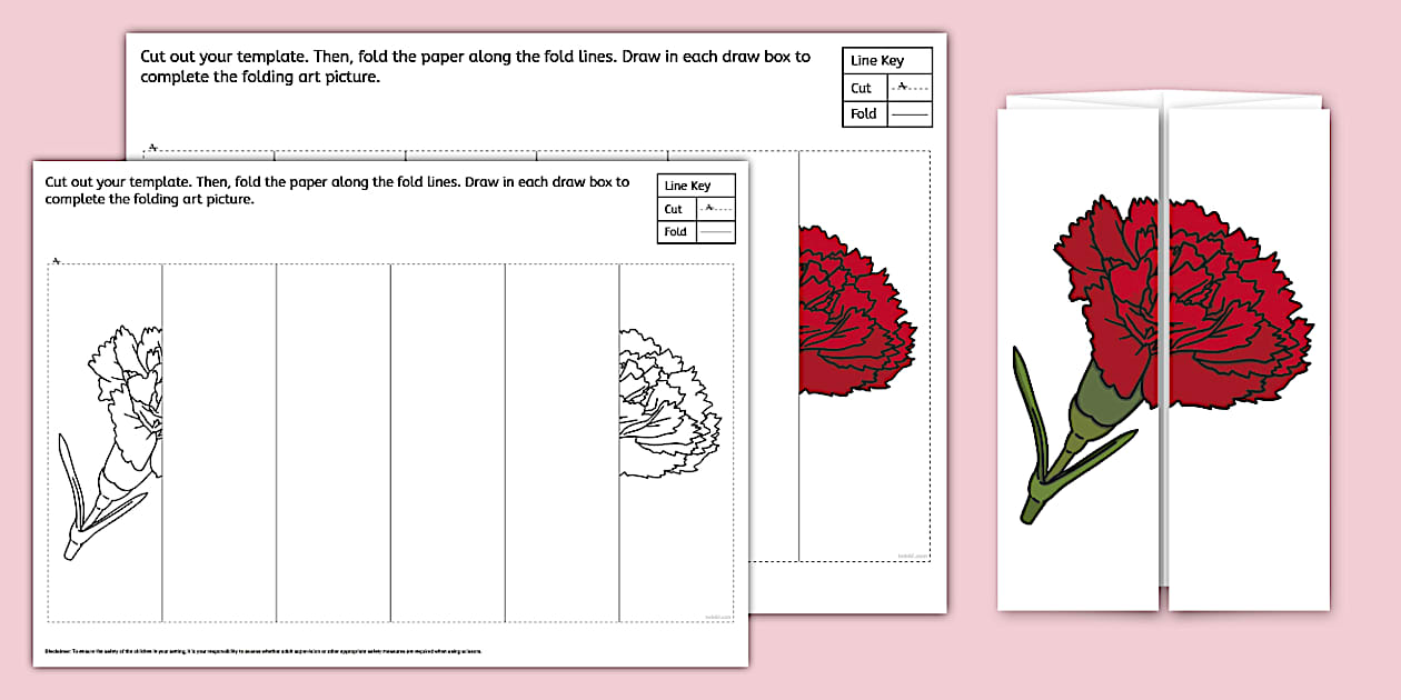 Carnation Folding Art Template (teacher made) - Twinkl
