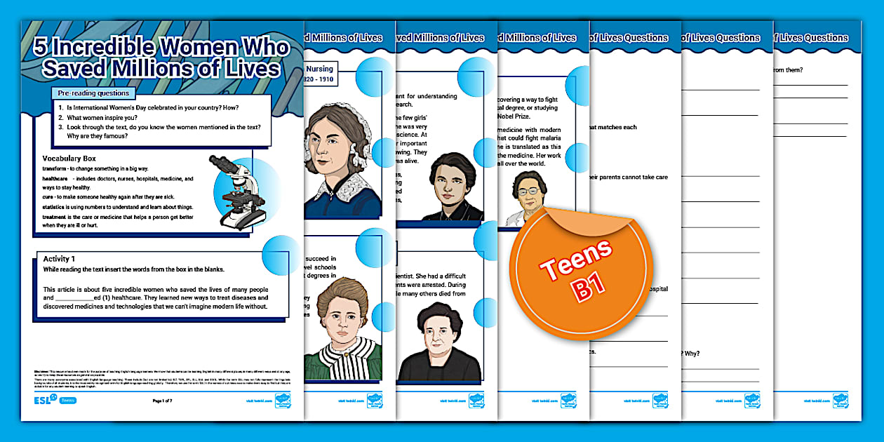 ESL Why Do We Live? 5 Incredible Women Who Saved Millions of Lives [Teens, B1]