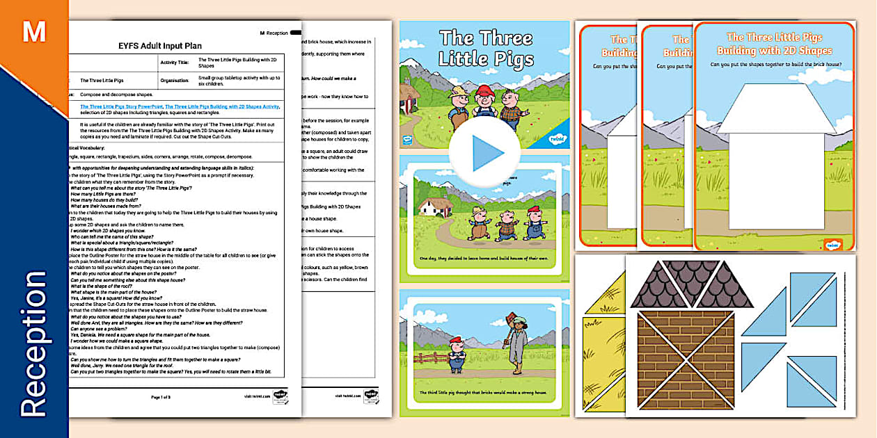 EYFS Three Little Pigs Building with 2D Shapes Plan and Pack