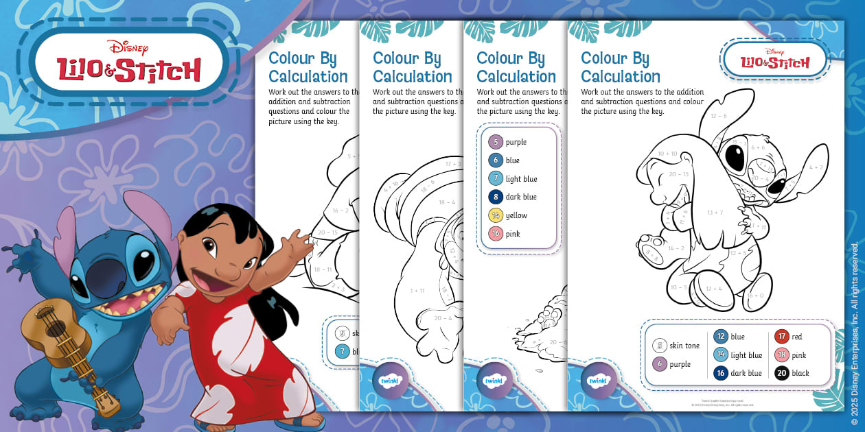 👉 Lilo & Stitch: Colour by Calculation [Ages 5-7]