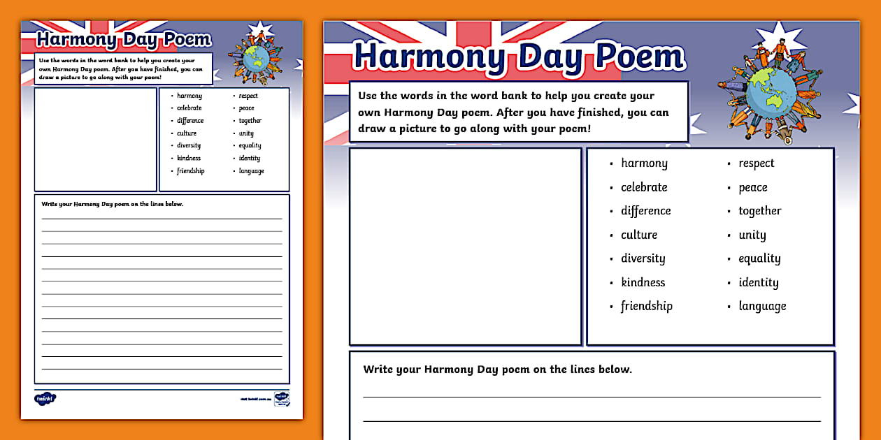 Harmony Day Poem Writing Template (teacher made) - Twinkl