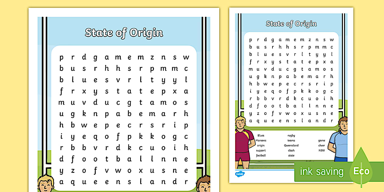 State of Origin Word Search (teacher made) - Twinkl