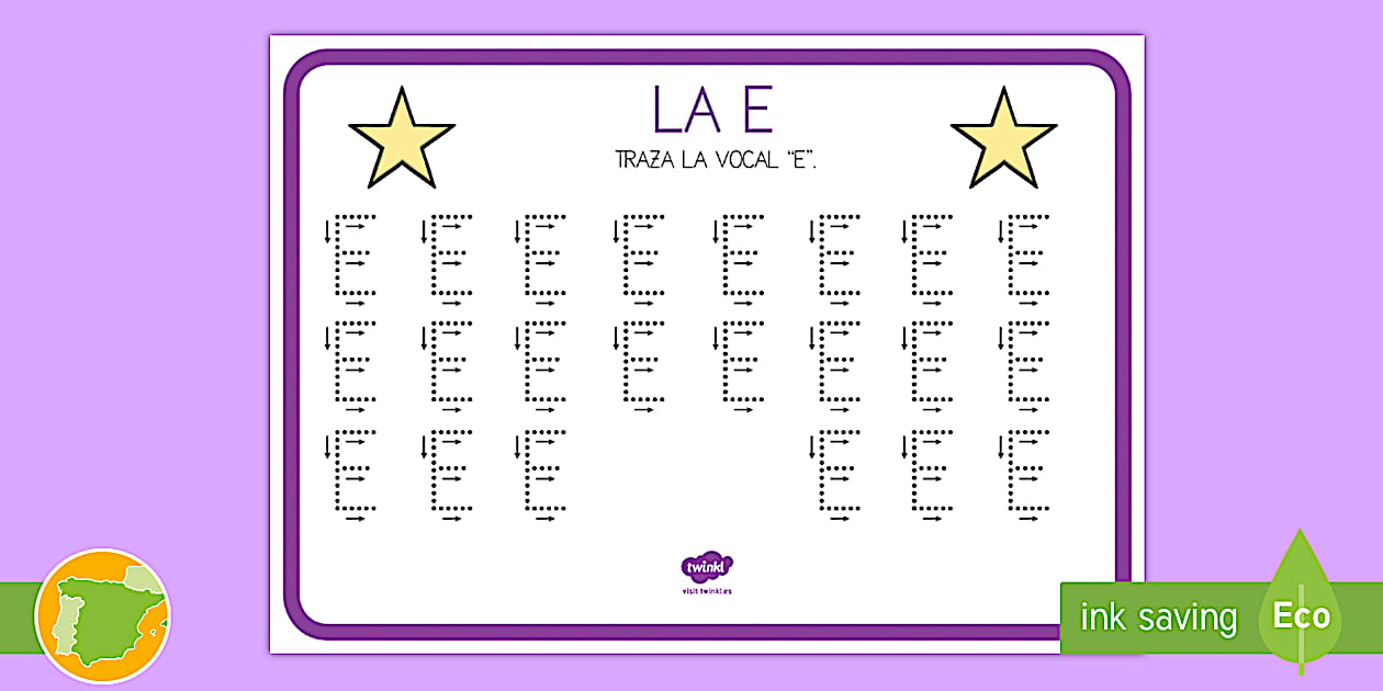 Ficha de lecto: Las vocales - La E - Twinkl