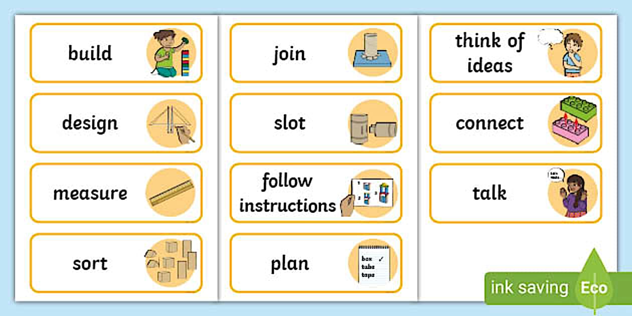 Editable Construction Area Skills Word Cards - Twinkl