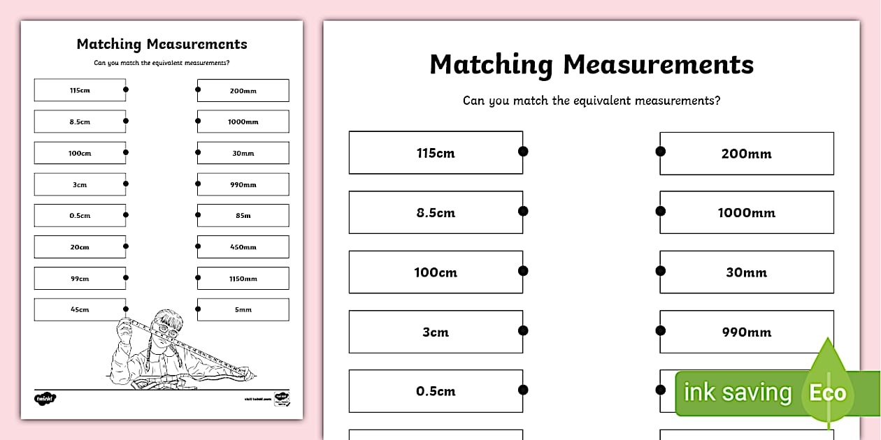 👉 Matching Measurements cm to mm Activity Sheet - Twinkl