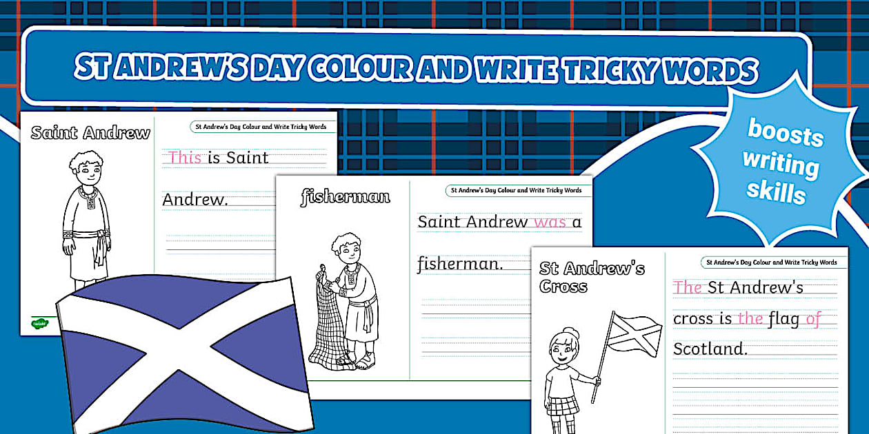 St Andrew's Day Colour and Write Tricky Words