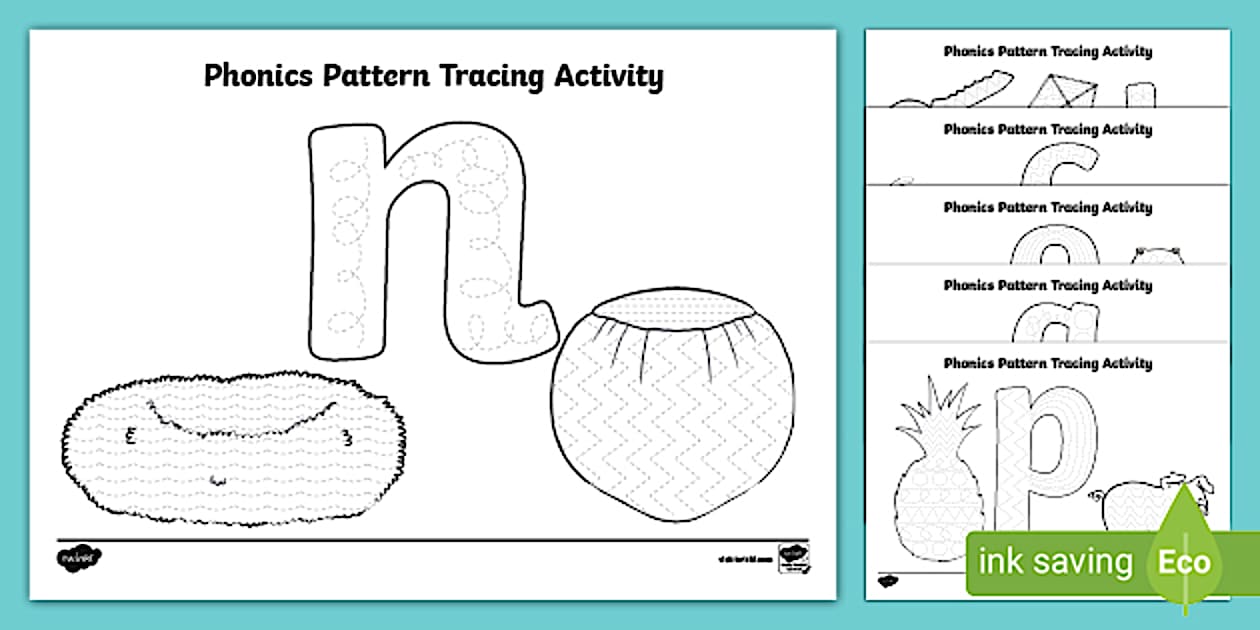 SA n, p, g, o, c, k Phonics Pattern Tracing Activities