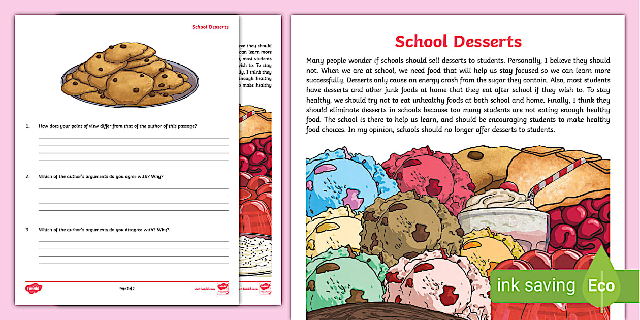 Editable School Desserts Point of View Worksheet - Twinkl