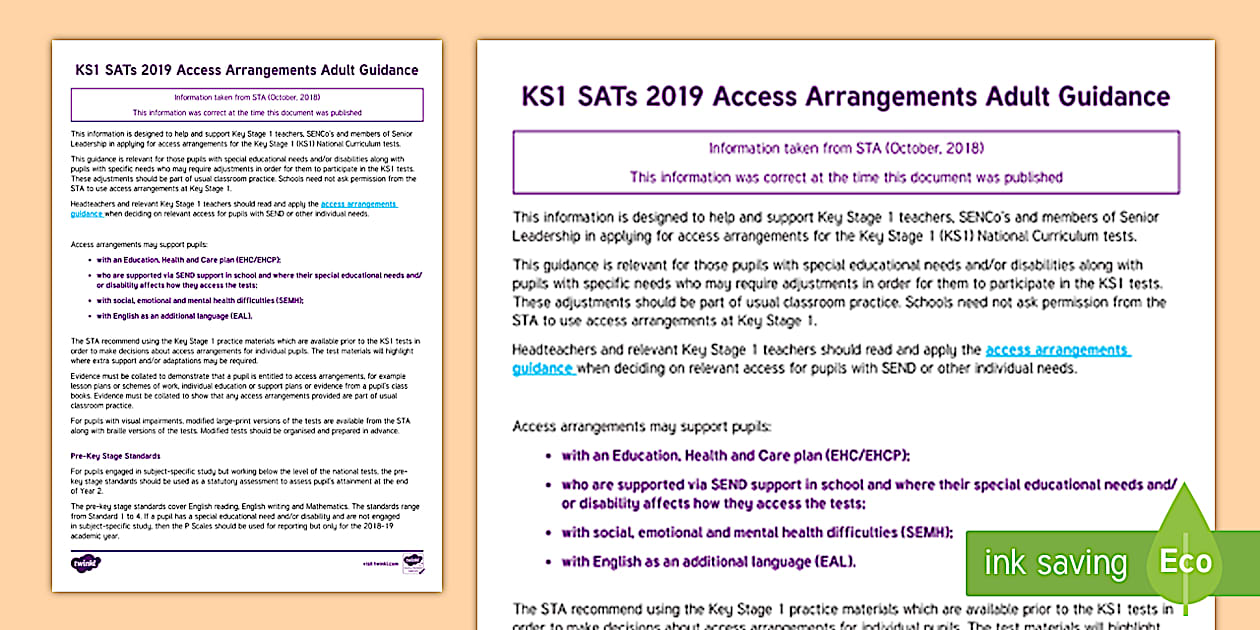 Key Stage 1 2019 Access Arrangements for SATs Adult Guidance