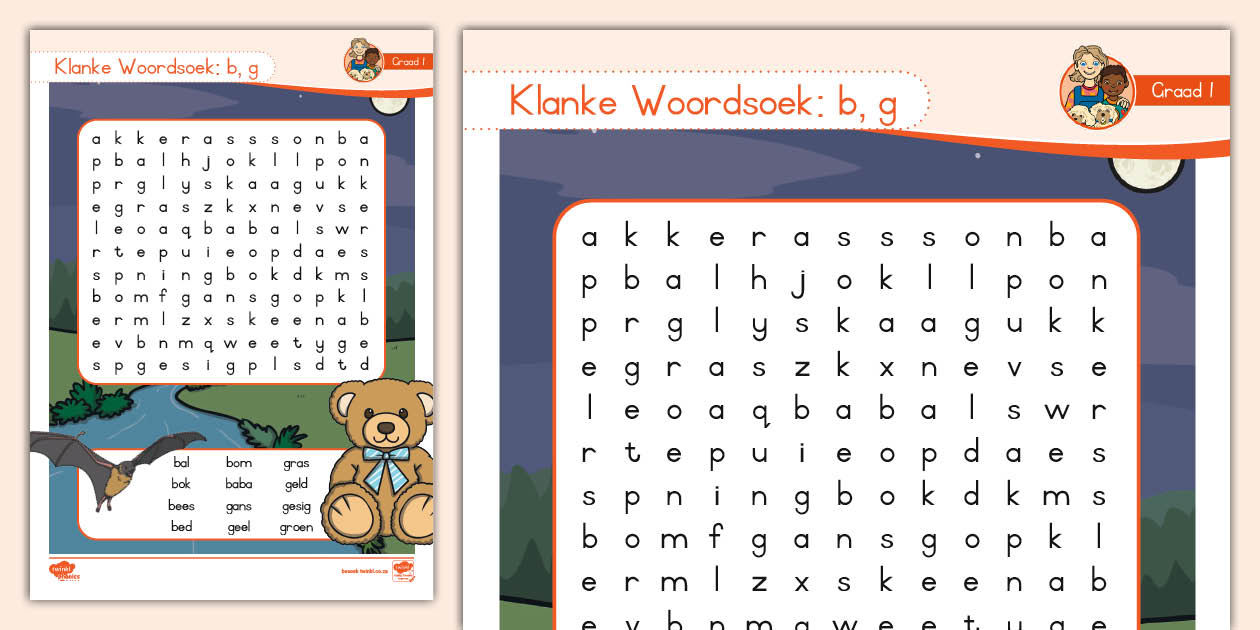 Graad 1 Klanke Woordsoek b, g