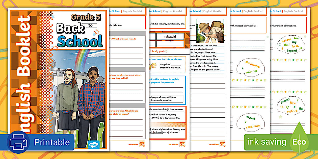 Grade 5 Back To School English Booklet Teacher Made 