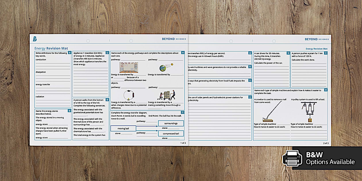 KS3 Energy Higher Revision Mat (teacher made) - Twinkl