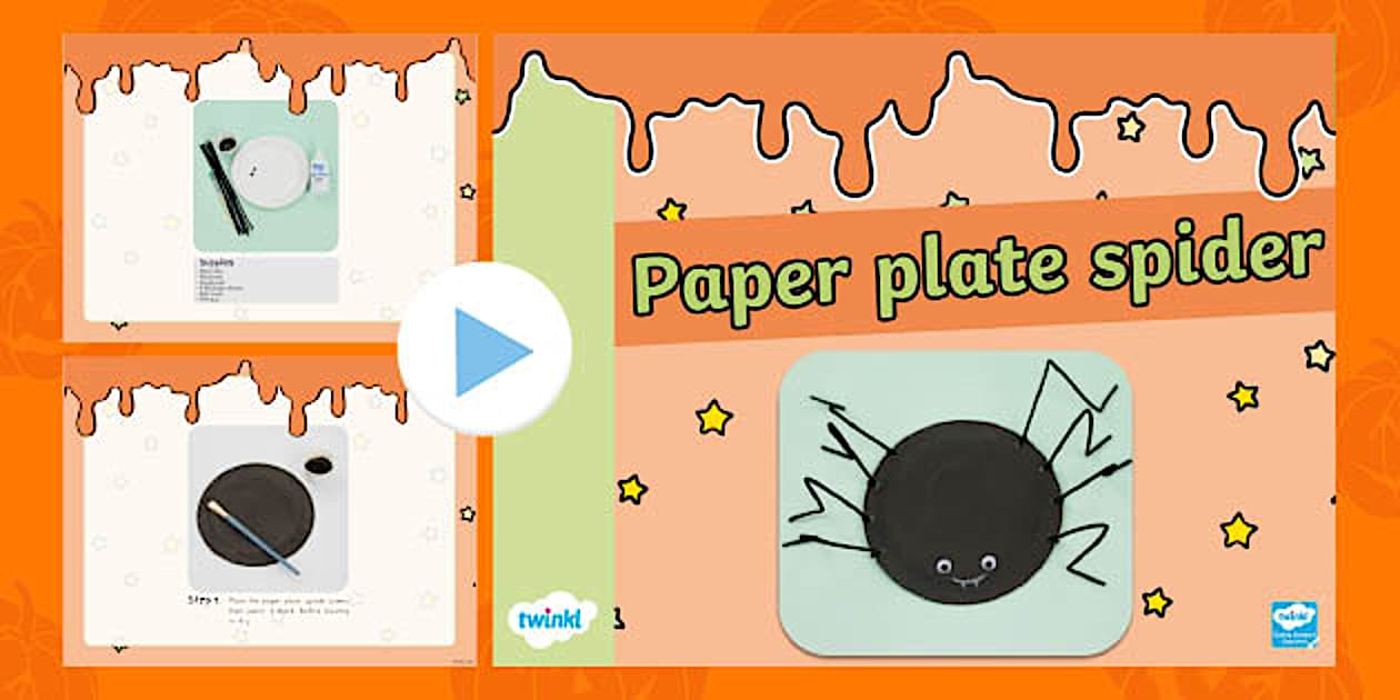 Halloween Paper Plate Spider Craft PowerPoint - Twinkl