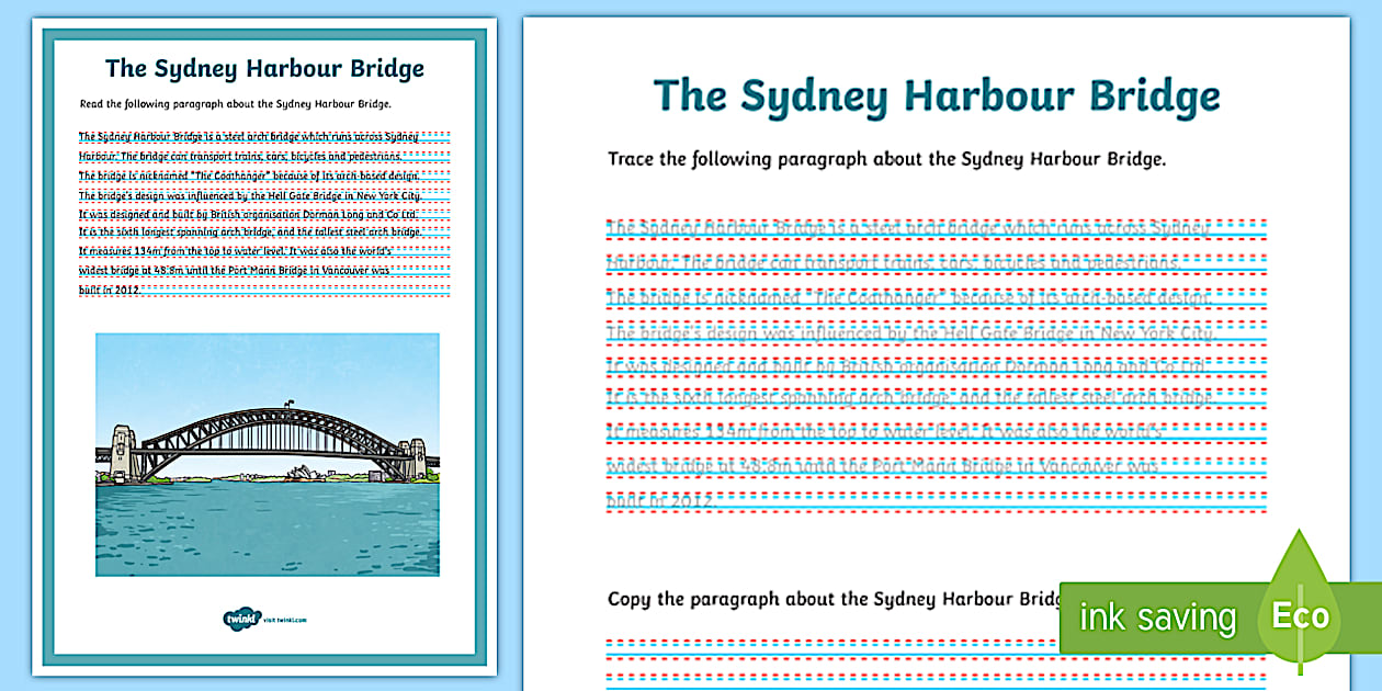 The Sydney Harbour Bridge Handwriting Worksheet / Worksheet