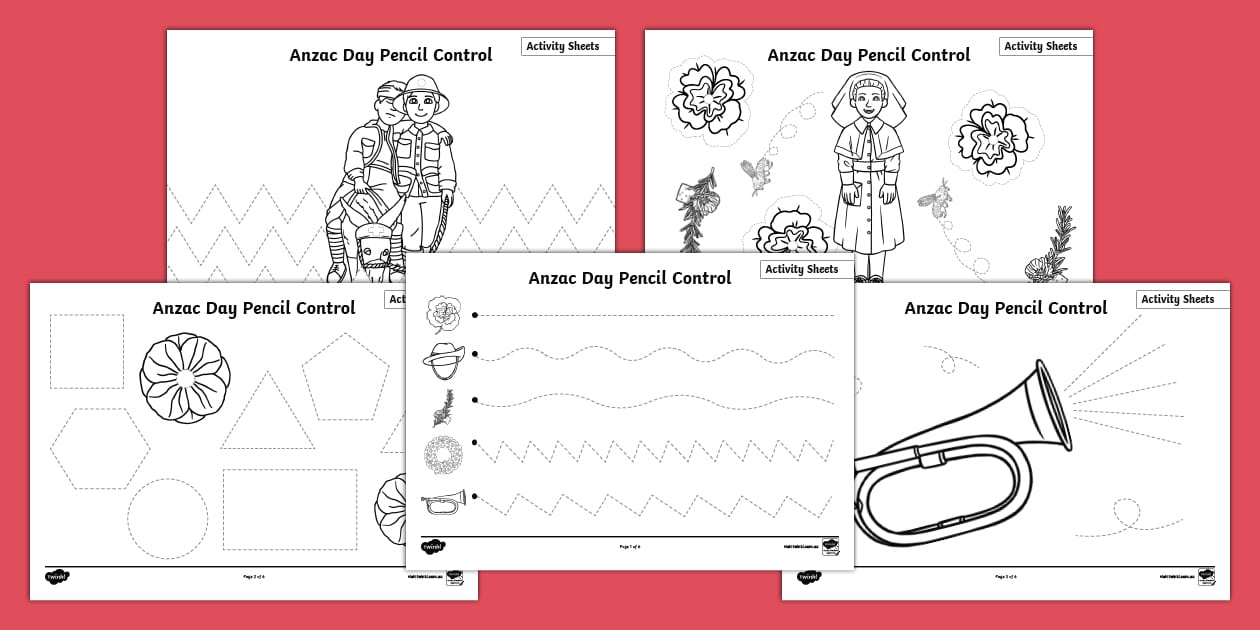 Anzac Day Pencil Control Activity Sheets (teacher made)