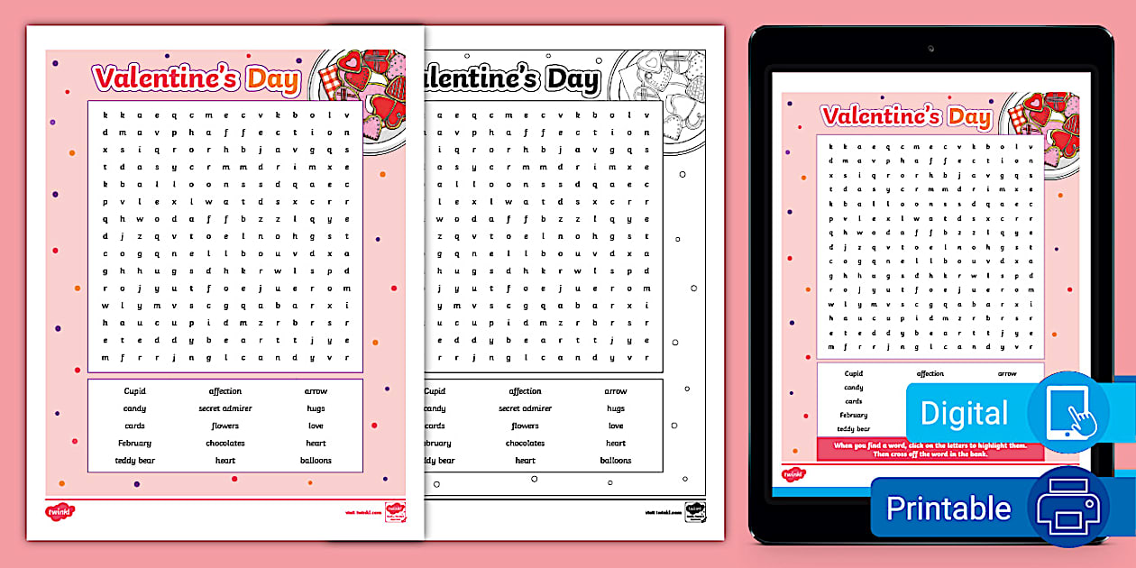 Valentine's Day Word Search for 3rd-5th Grade | Twinkl USA