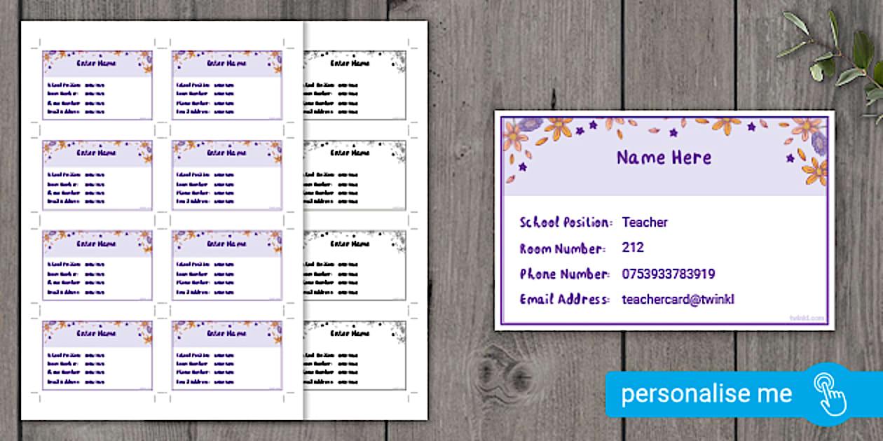 Floral Themed Teacher Contact Cards