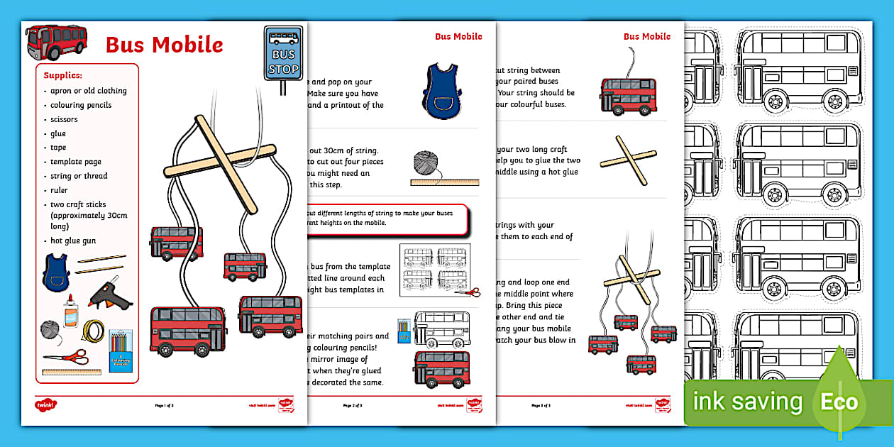 Bus Mobile Craft (teacher made) - Twinkl