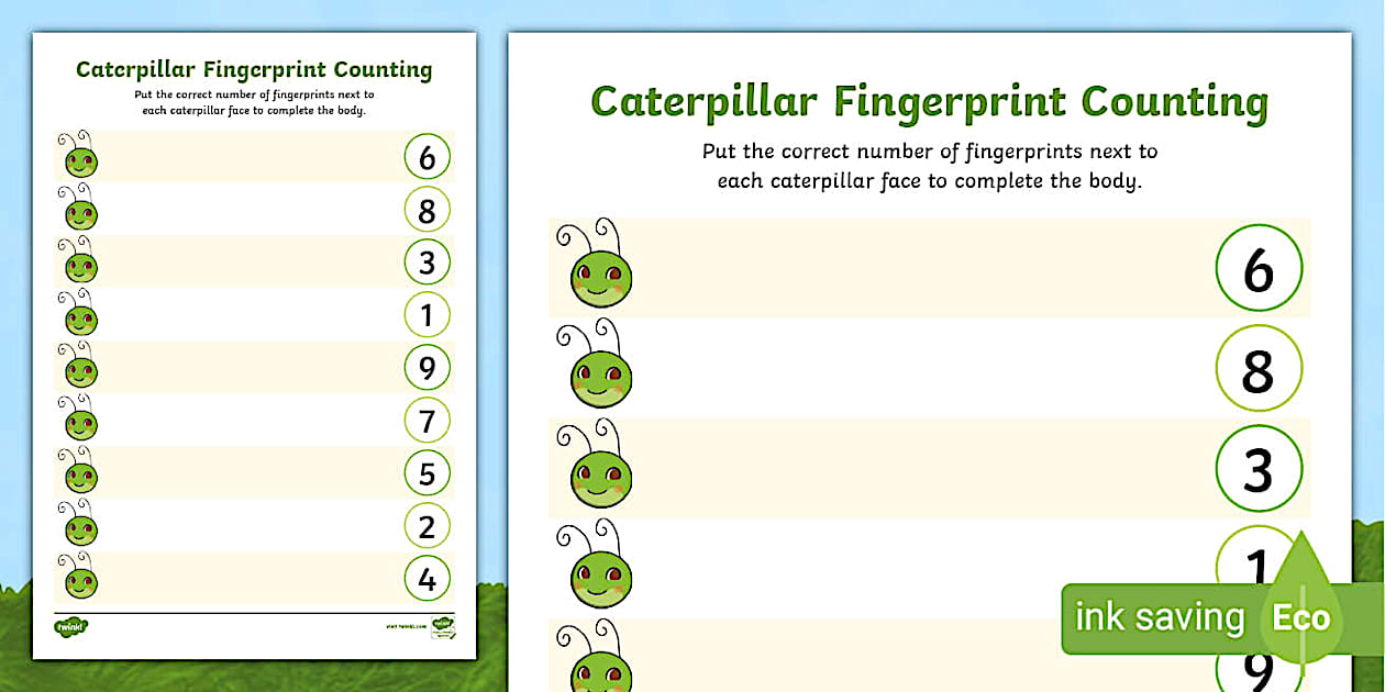 Caterpillar Fingerprint Counting Worksheet - Twinkl