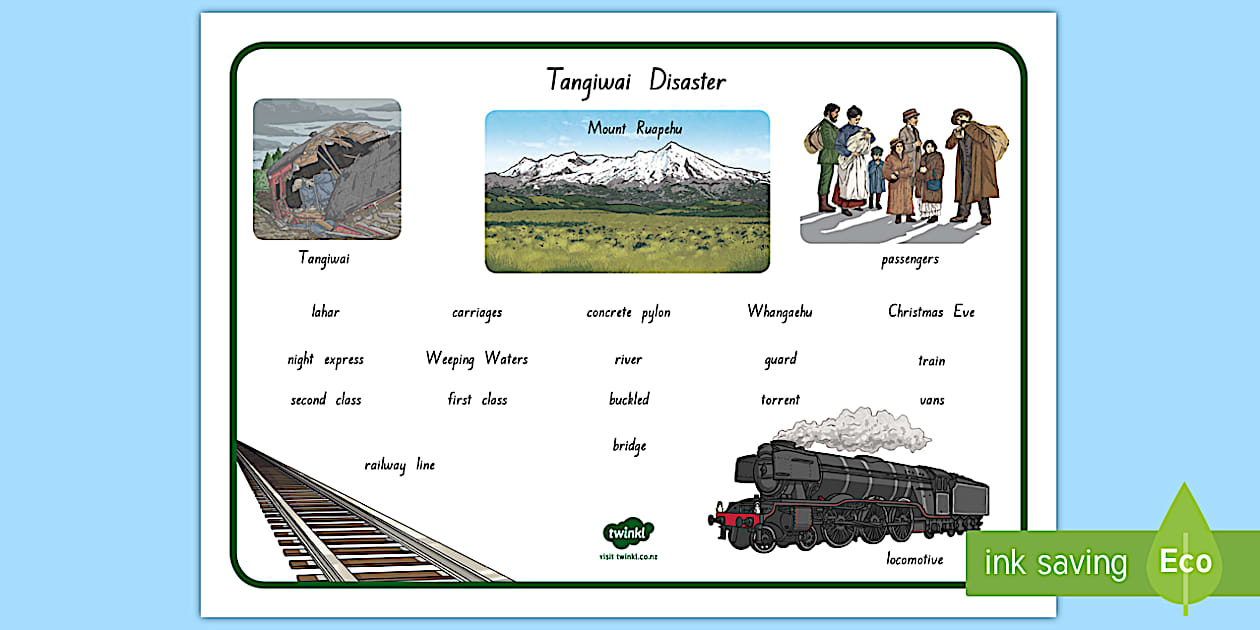 Tangiwai Disaster Word Mat (teacher made) - Twinkl