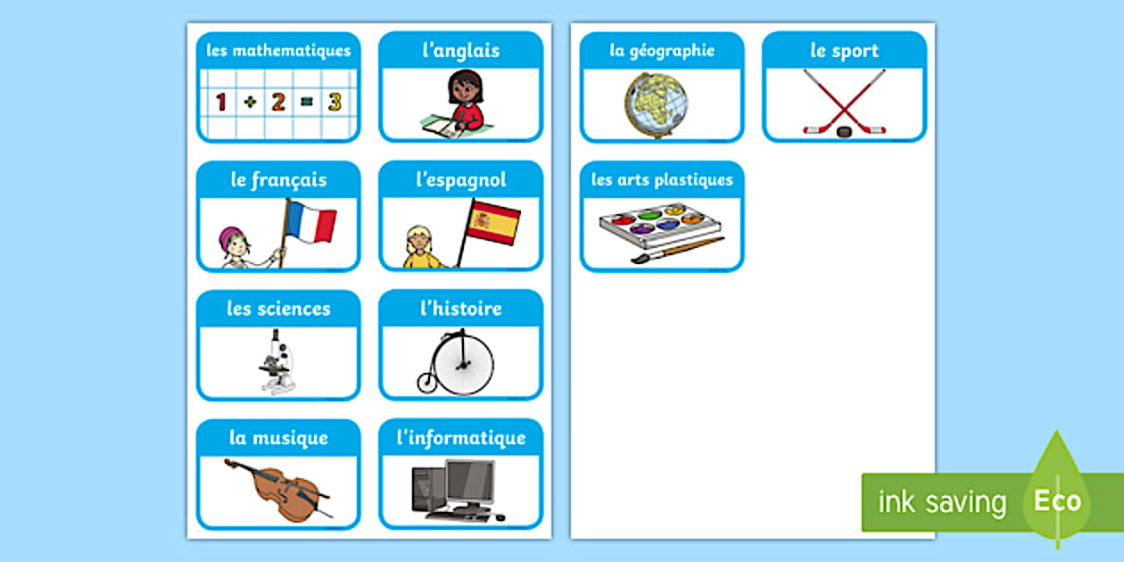 VIC French School Subjects Flashcards (professor feito)