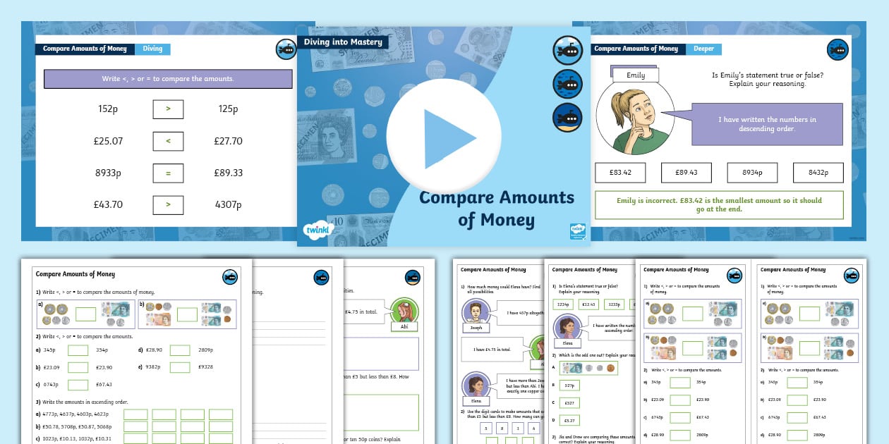 👉 Year 4 DiM: Step 3 Compare Amounts of Money Teaching Pack