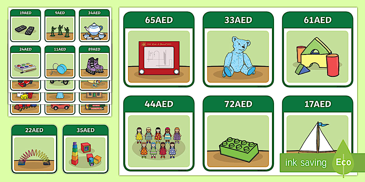 UAE Year 3 Money Toy Shop Labels AED (teacher made) - Twinkl