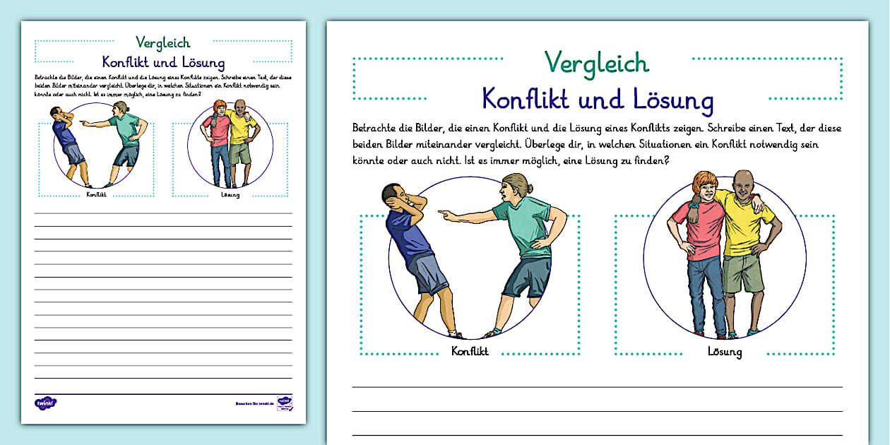 Konflikt und Lösung - Arbeitsblatt (teacher made) - Twinkl