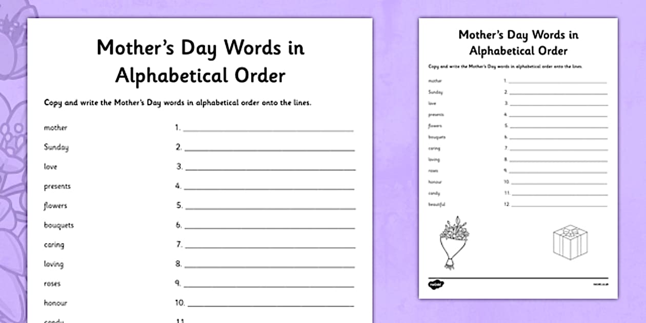 Mother's Day Words in Alphabetical Order Activity