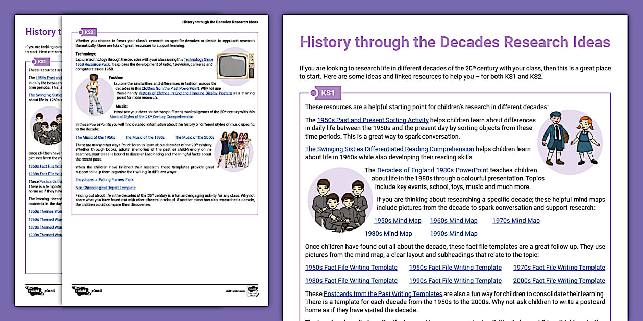 History Through the Decades Research Ideas (teacher made)