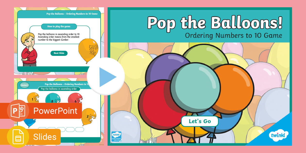 Pop the Balloons – Ordering Numbers to 10 PowerPoint Game