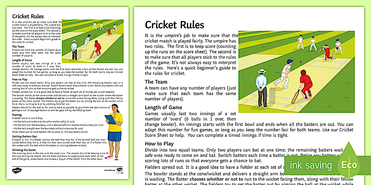Cricket Rules Worksheet | Cricket | Physical Education