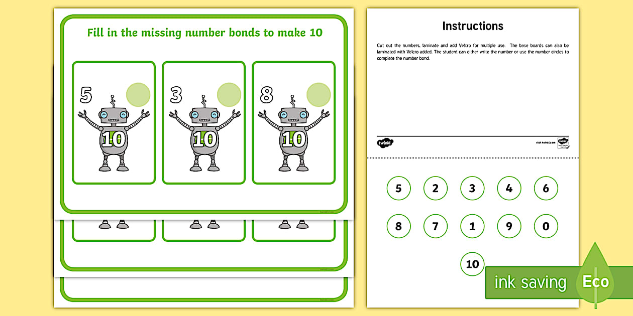 Editable Workstation Pack: Robot Number Bonds of 10 Activity