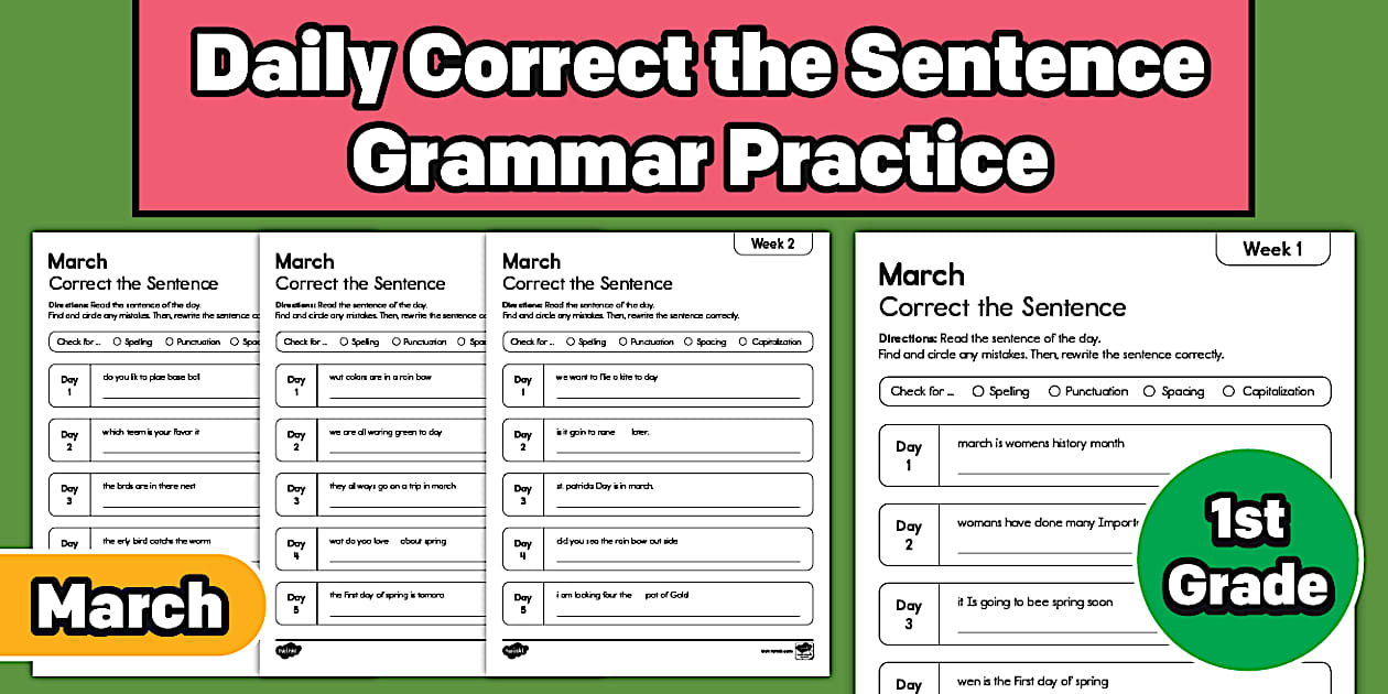 First Grade Daily Correct the Sentence Grammar Practice