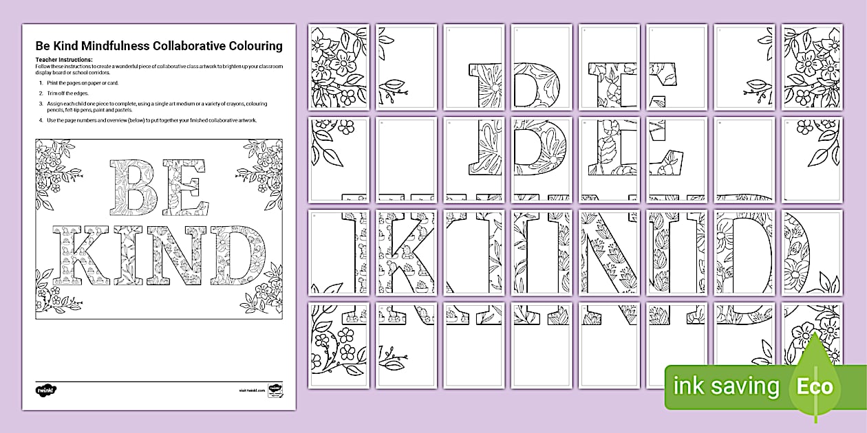 Be Kind Mindfulness Collaborative Colouring Activity