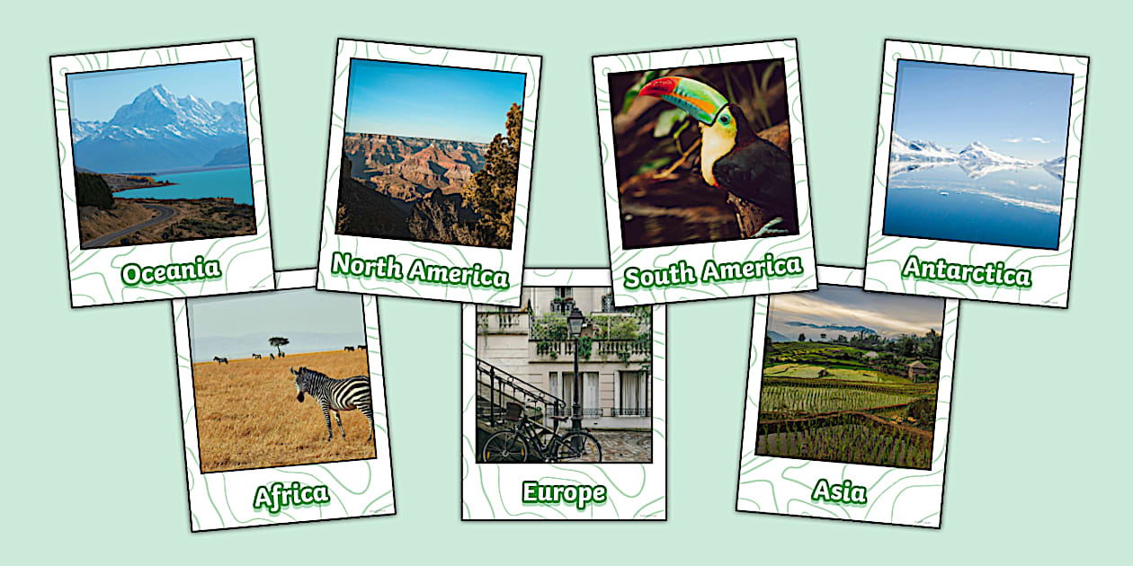 Continents Instant Photo Style Display Images (teacher made)