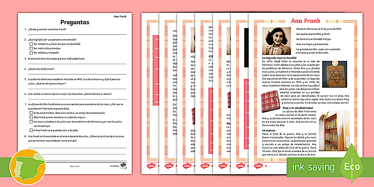 Comprensión lectora por niveles: La historia de Ana Frank